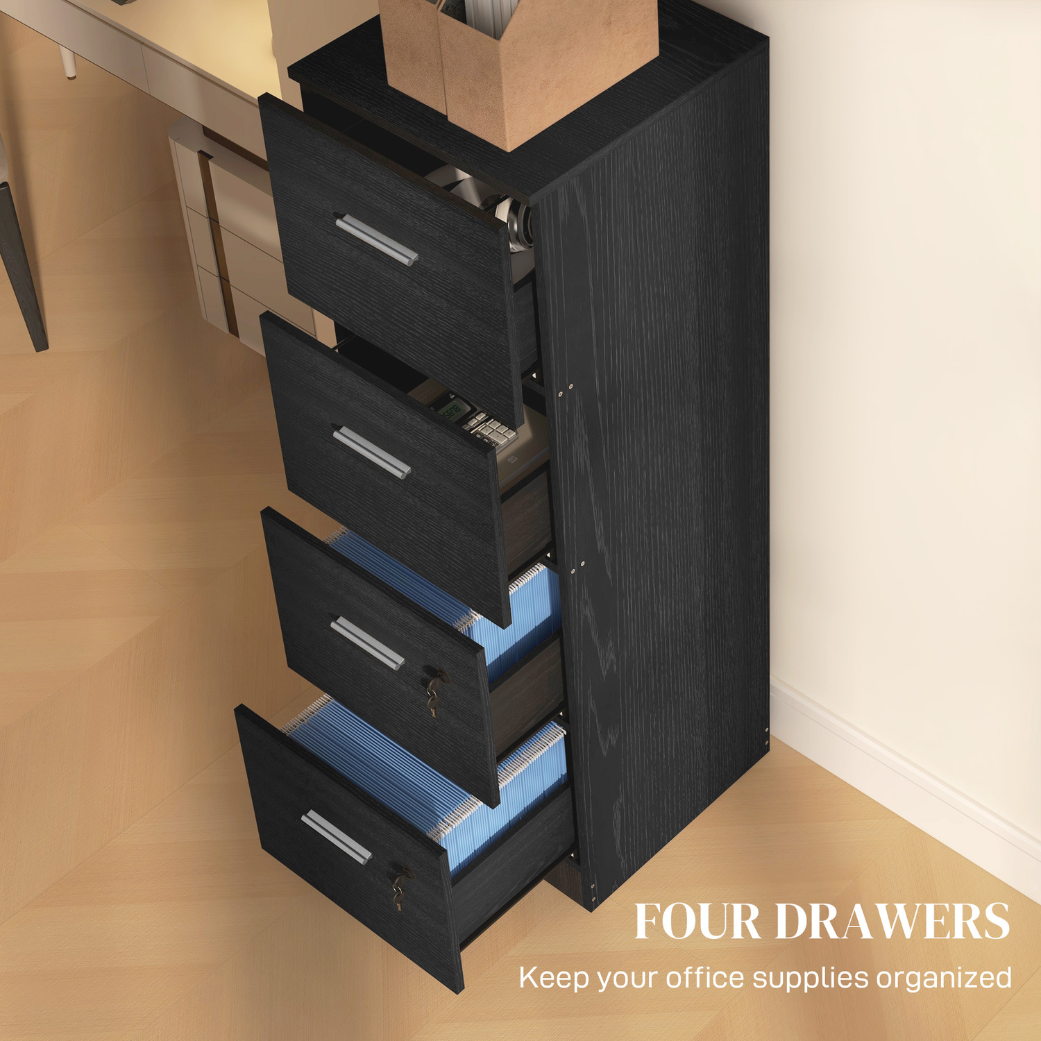 HOMCOM Vertical File Cabinet with 4 Drawers Lockable