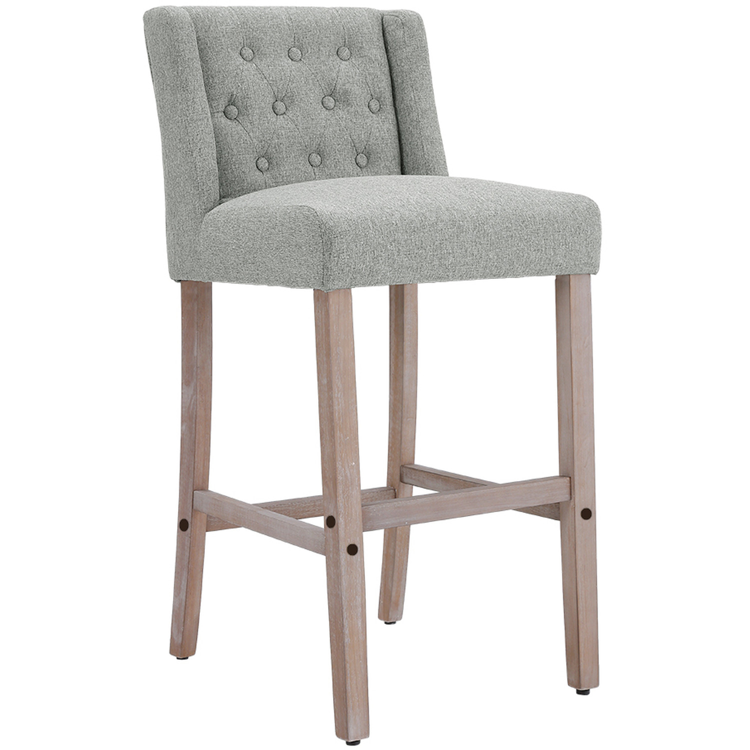 Set of 2 Modern Linen Tufted Bar Stool with Wood Legs