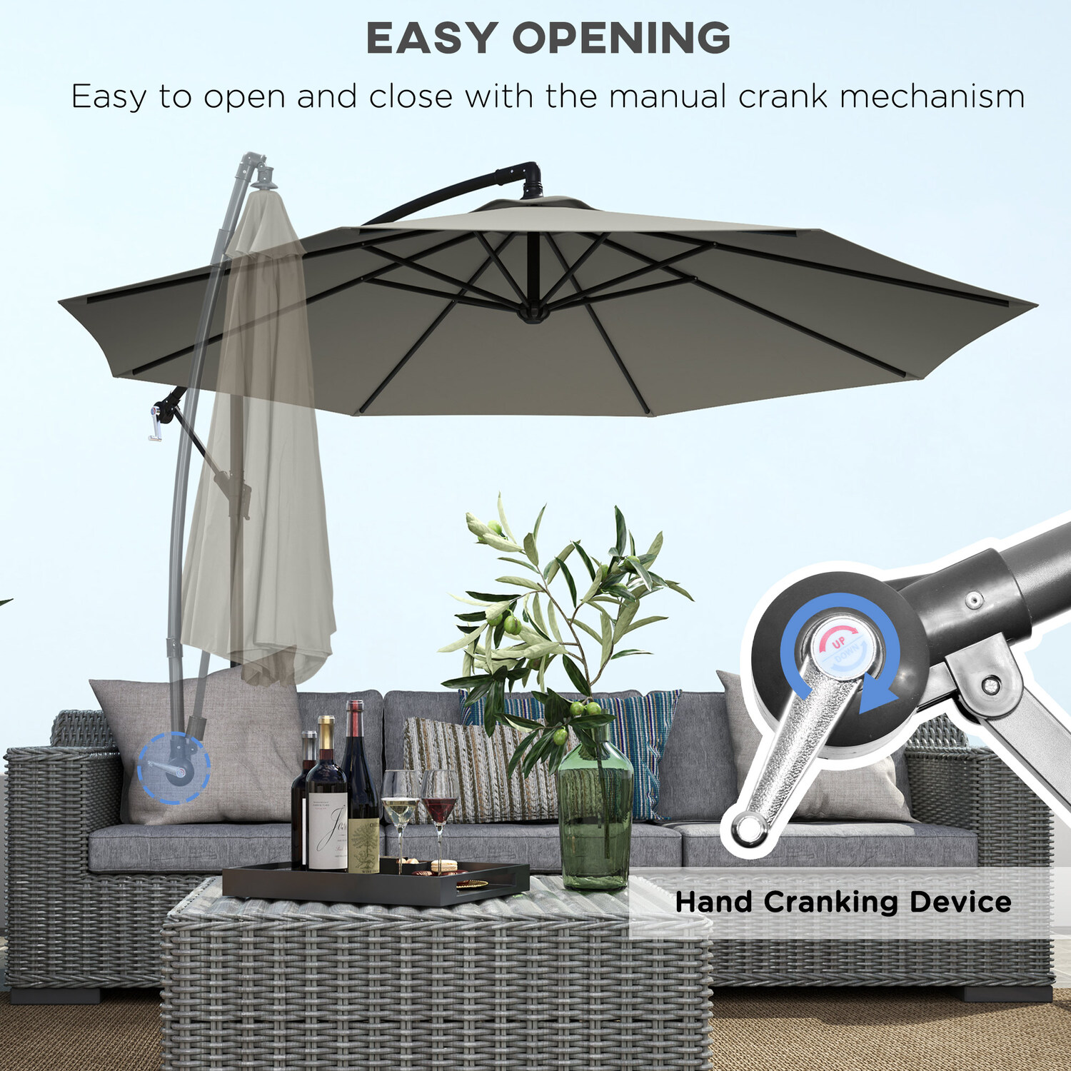 Outsunny 3m Garden Parasol Sun Shade Cantilever, 84D-096BU