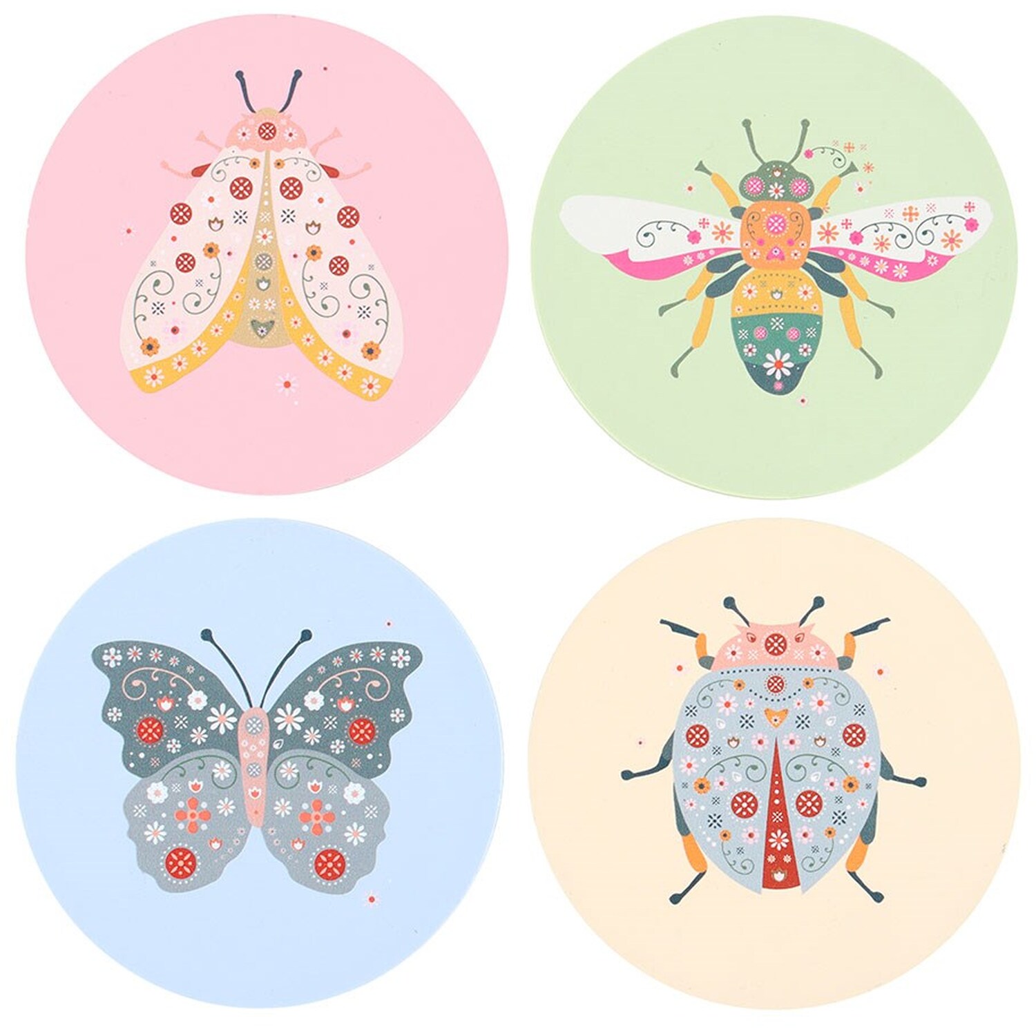 Set of 4 Floral Insect Coaster Set