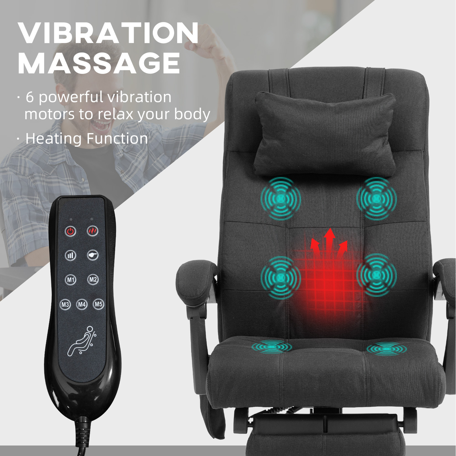 Vibration Massage Office Chair with Heat Head Pillow Reclining Back