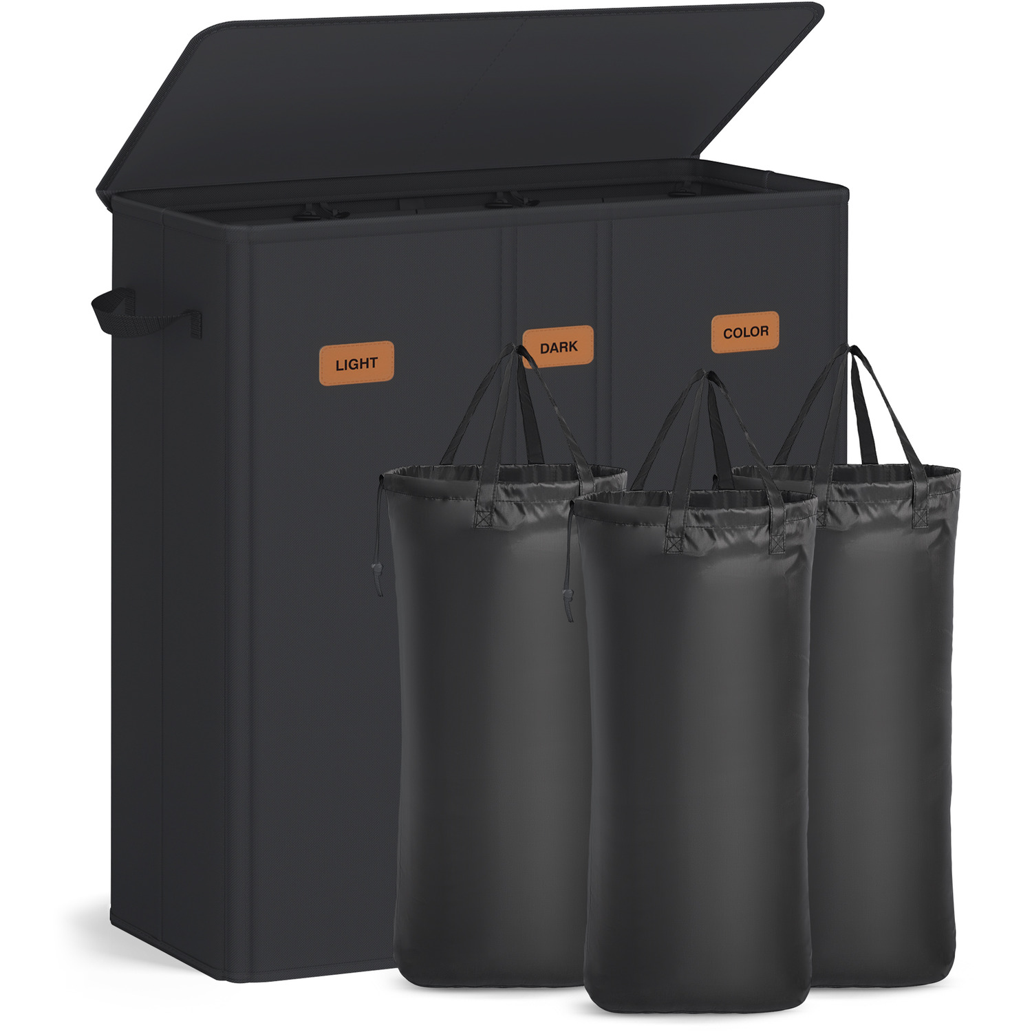 3-Compartment Laundry Basket, 42.2-Gallon Laundry Hamper with Lid