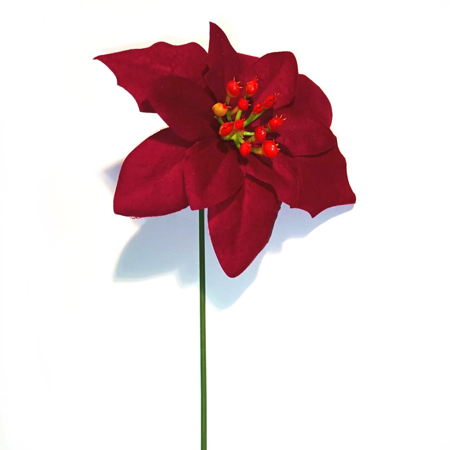 9Pk Artificial Red Poinsettia Flower Pick Decorations - Velvet