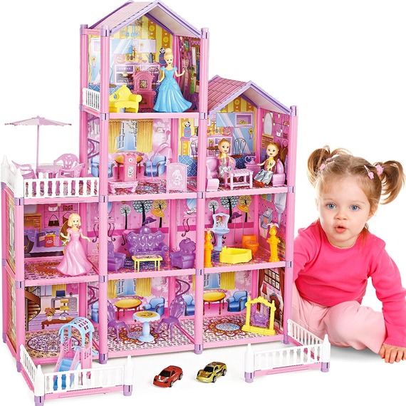 Grand Four Story Castle Dolls House With Furniture Outdoor Space