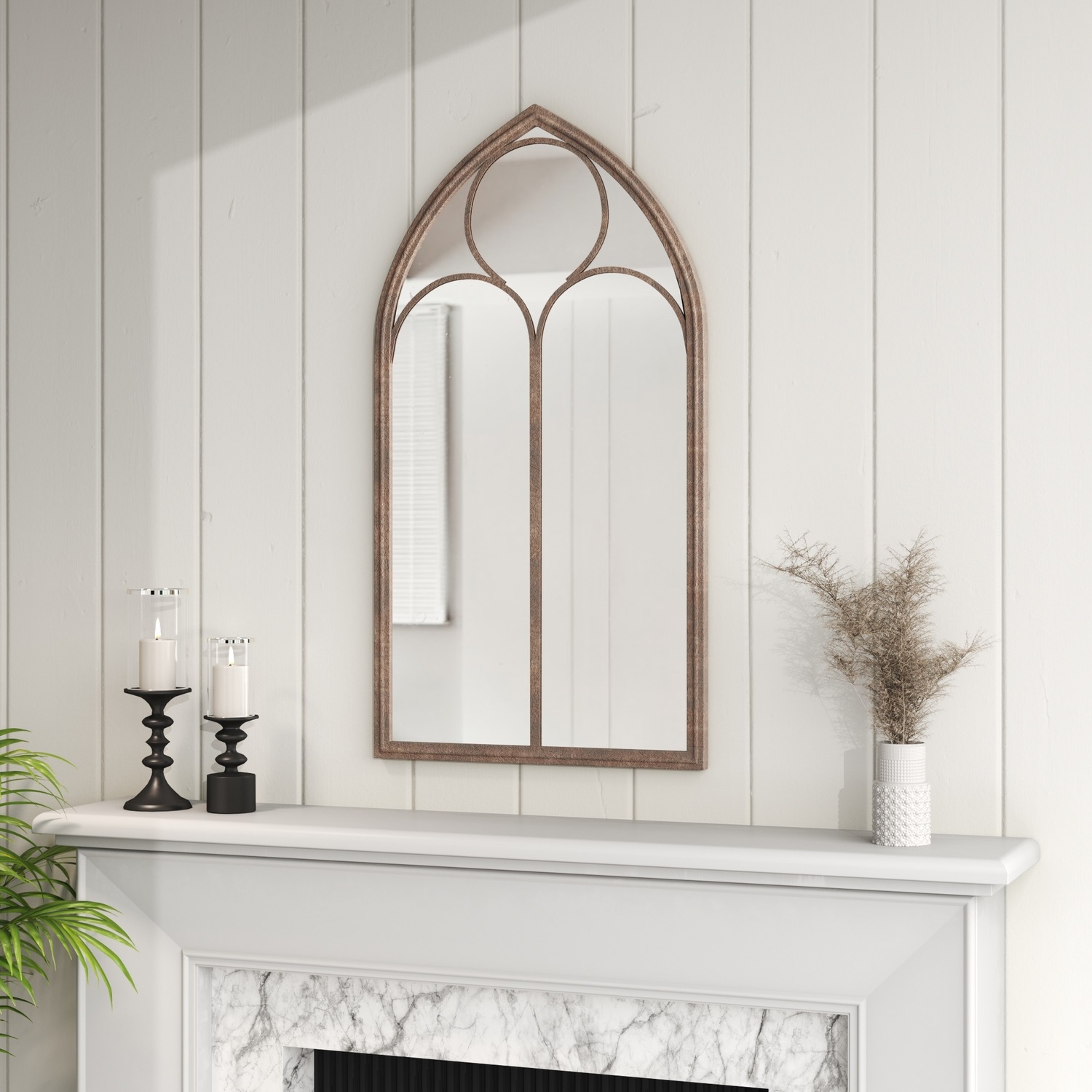 Distressed Vintage Gold Window Wall Mirror