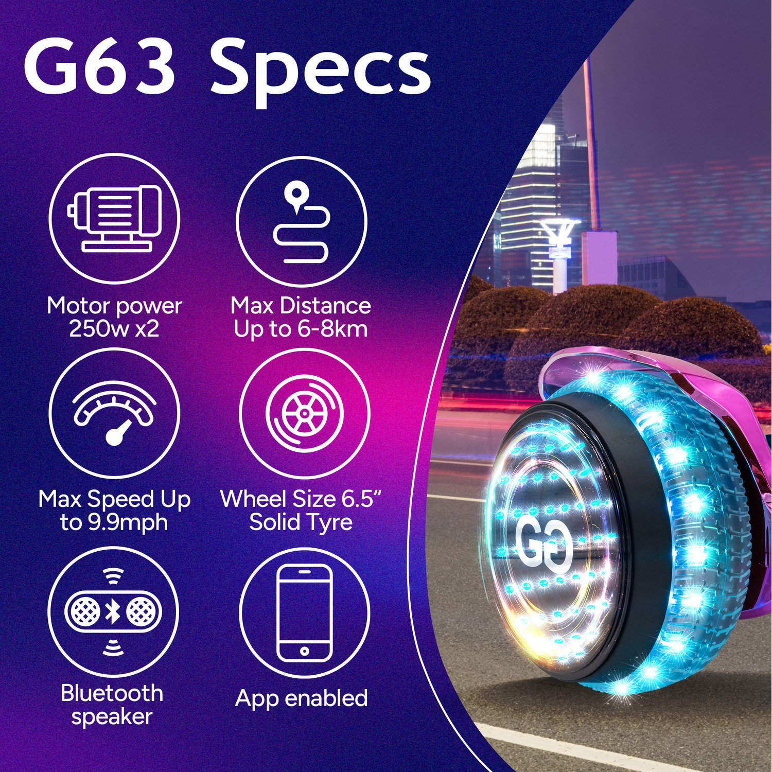 G63 Rainbow Hoverboard With RGB Deck Infinity Wheels