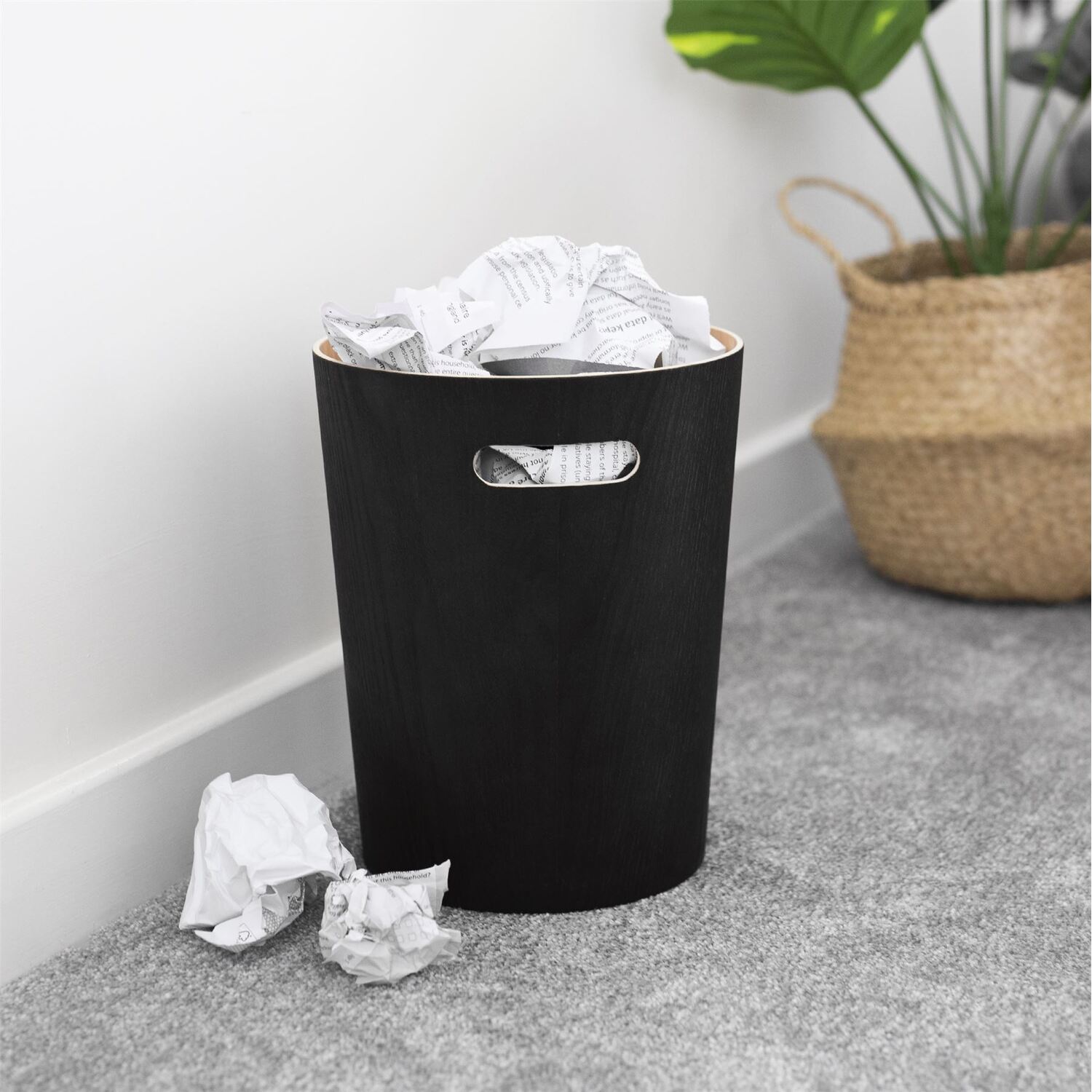 Wooden Waste Paper Bin Black
