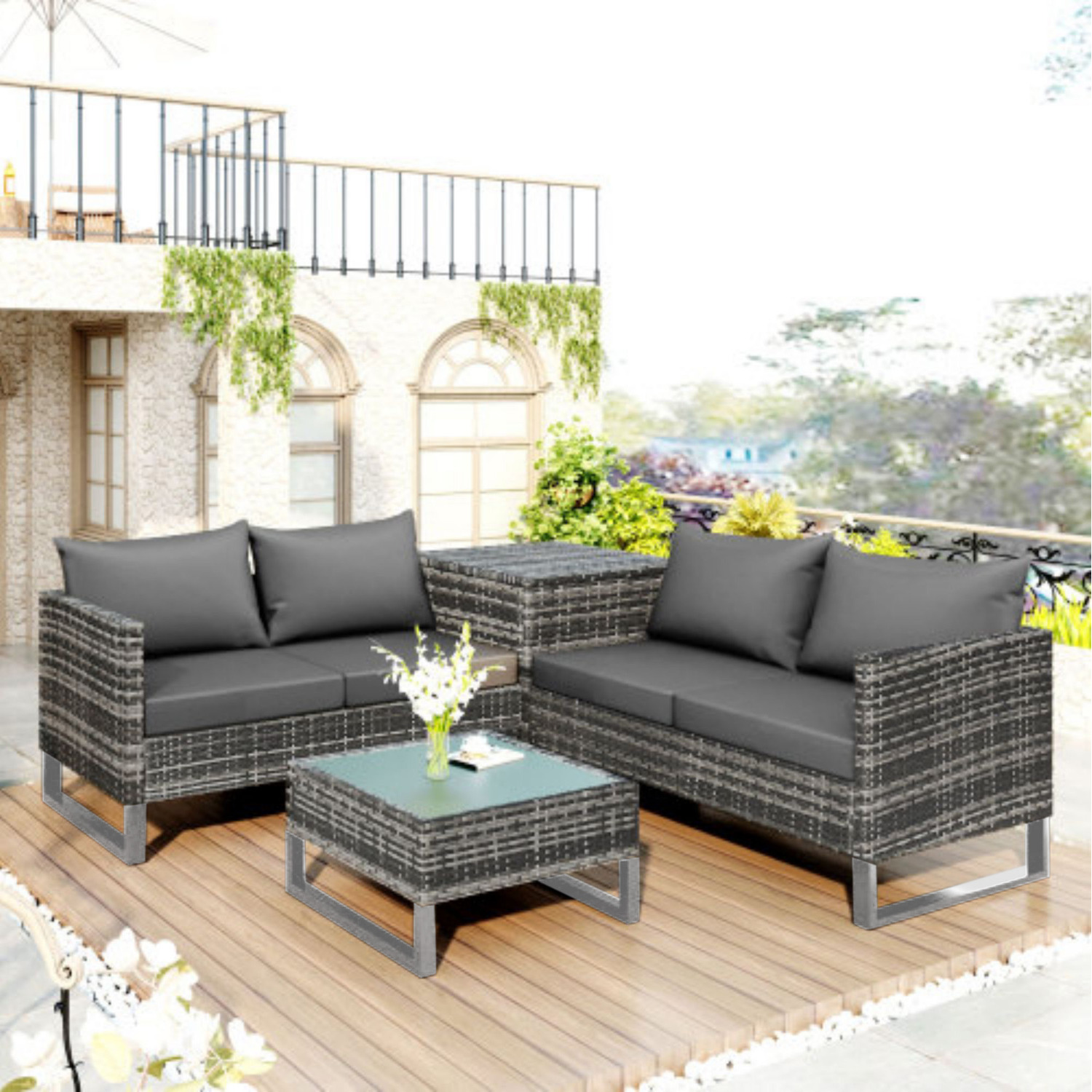 L-Shape Corner Sofa Set with Storage Box