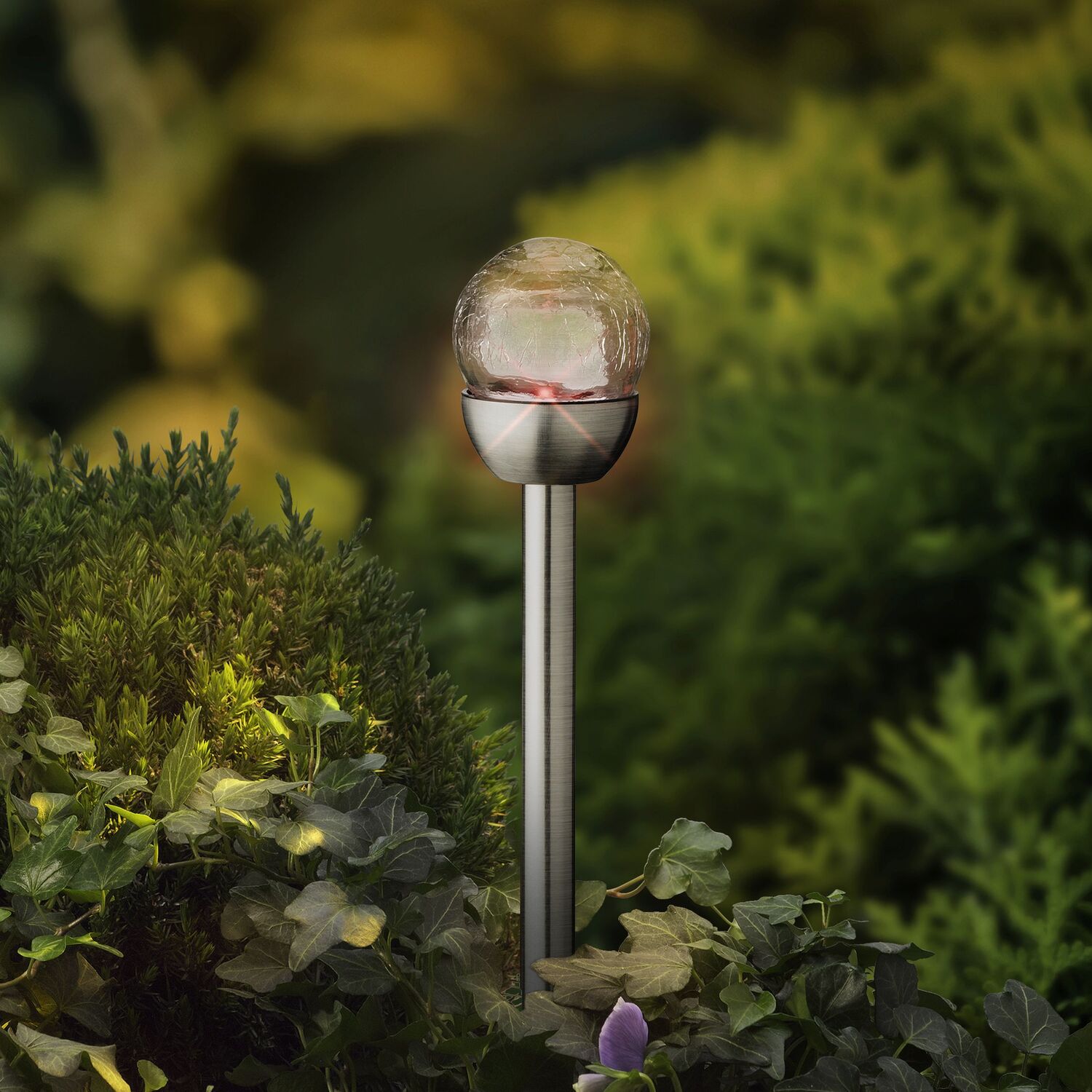 6 Glass Crackle Ball Solar Stake Lights Colour Changing LED Path Lights