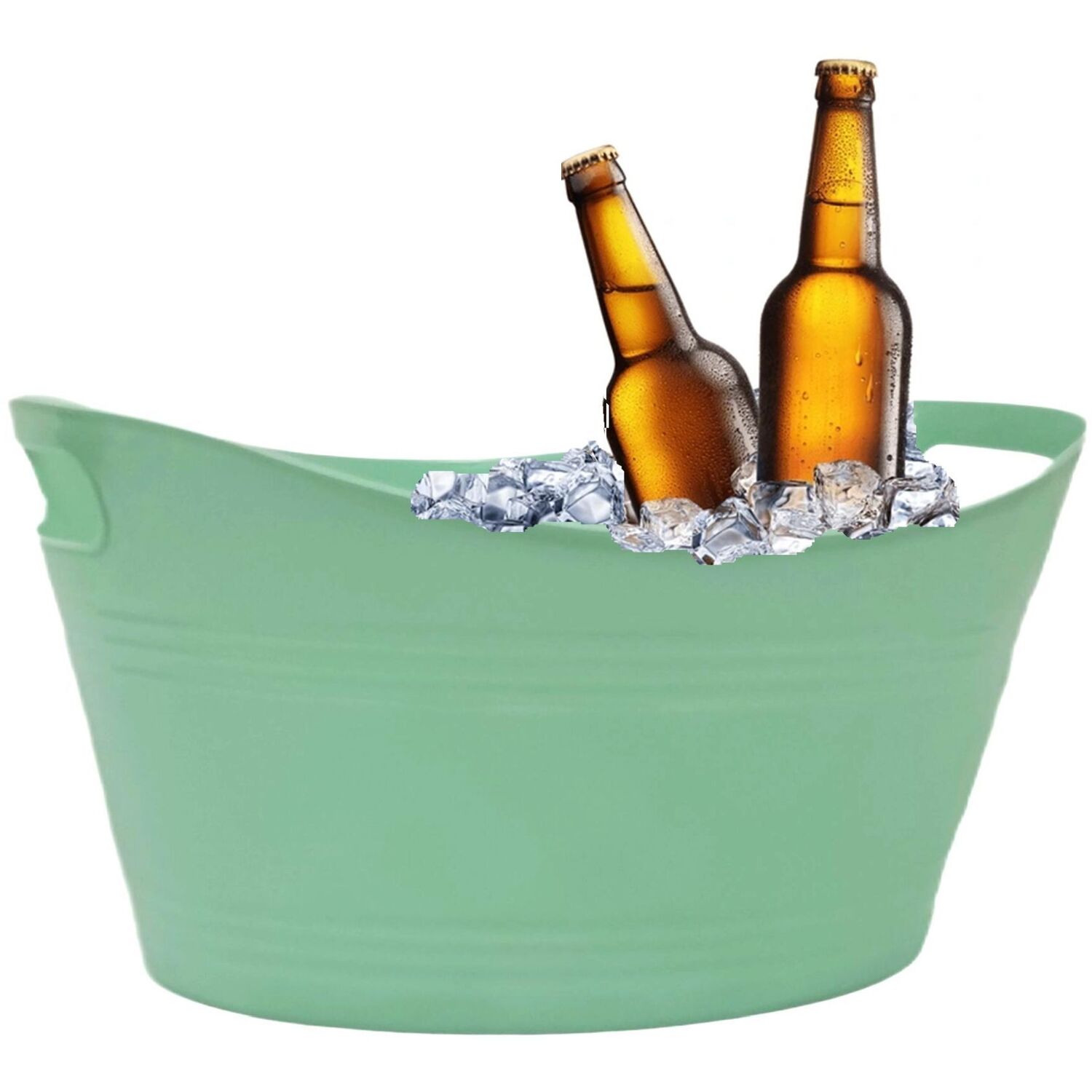 Small Green Plastic Ice Bucket With Handles Drink Cooler Tub Party
