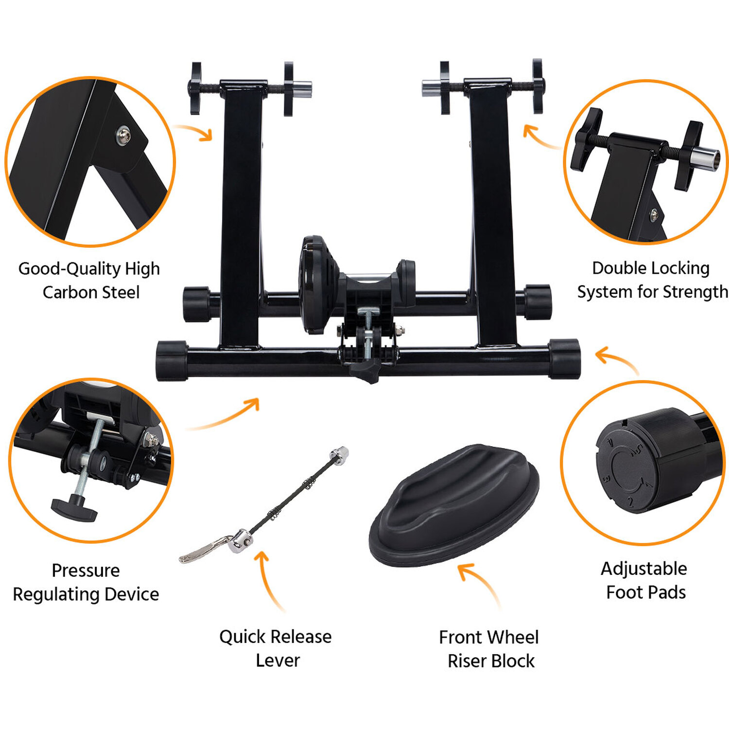 Foldable Indoor Bike Trainer with Front Wheel Support