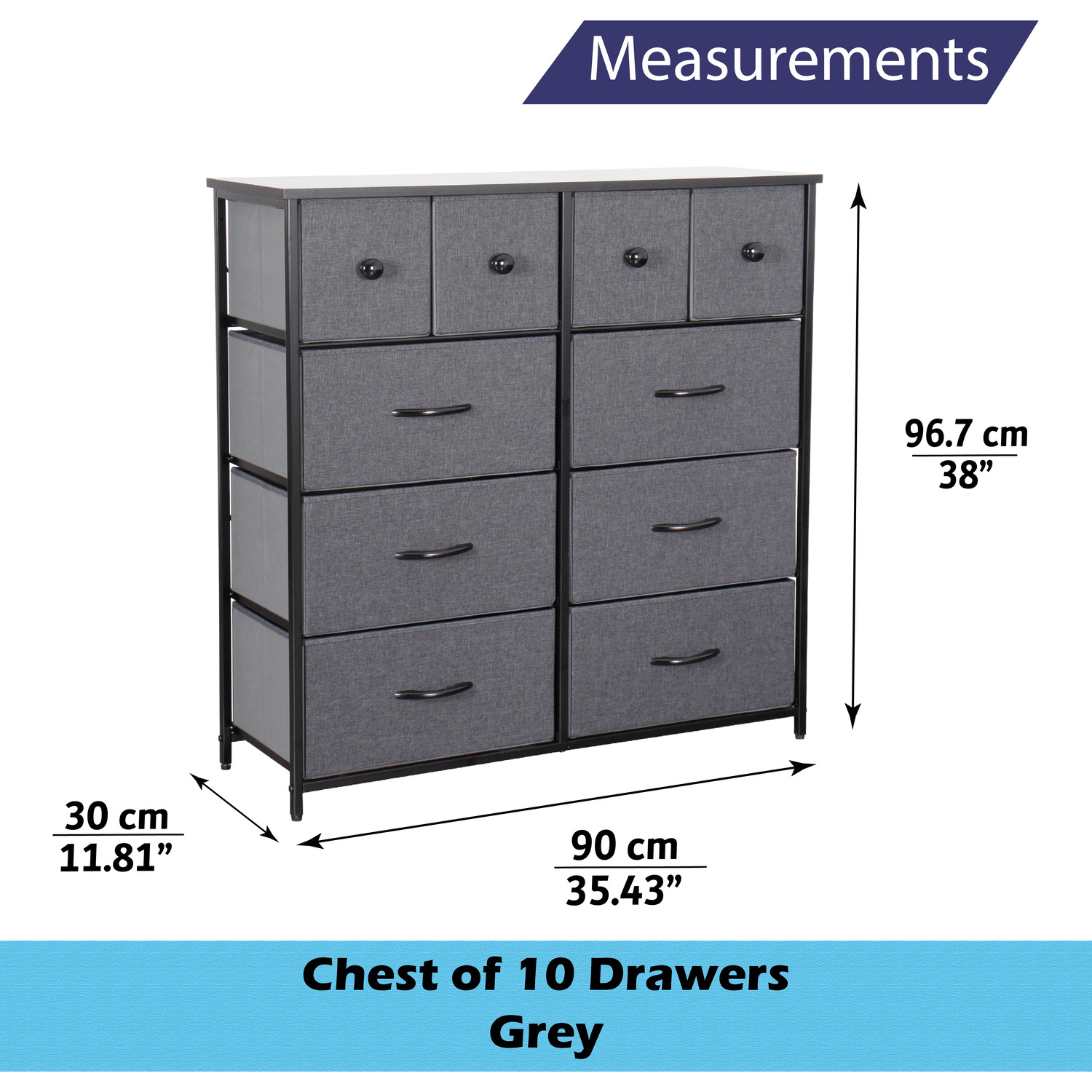 Chest Of Drawers with Metal Frame 10 Large Deep Fabric Drawers ...