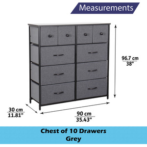 Chest Of Drawers with Metal Frame 10 Large Deep Fabric Drawers ...