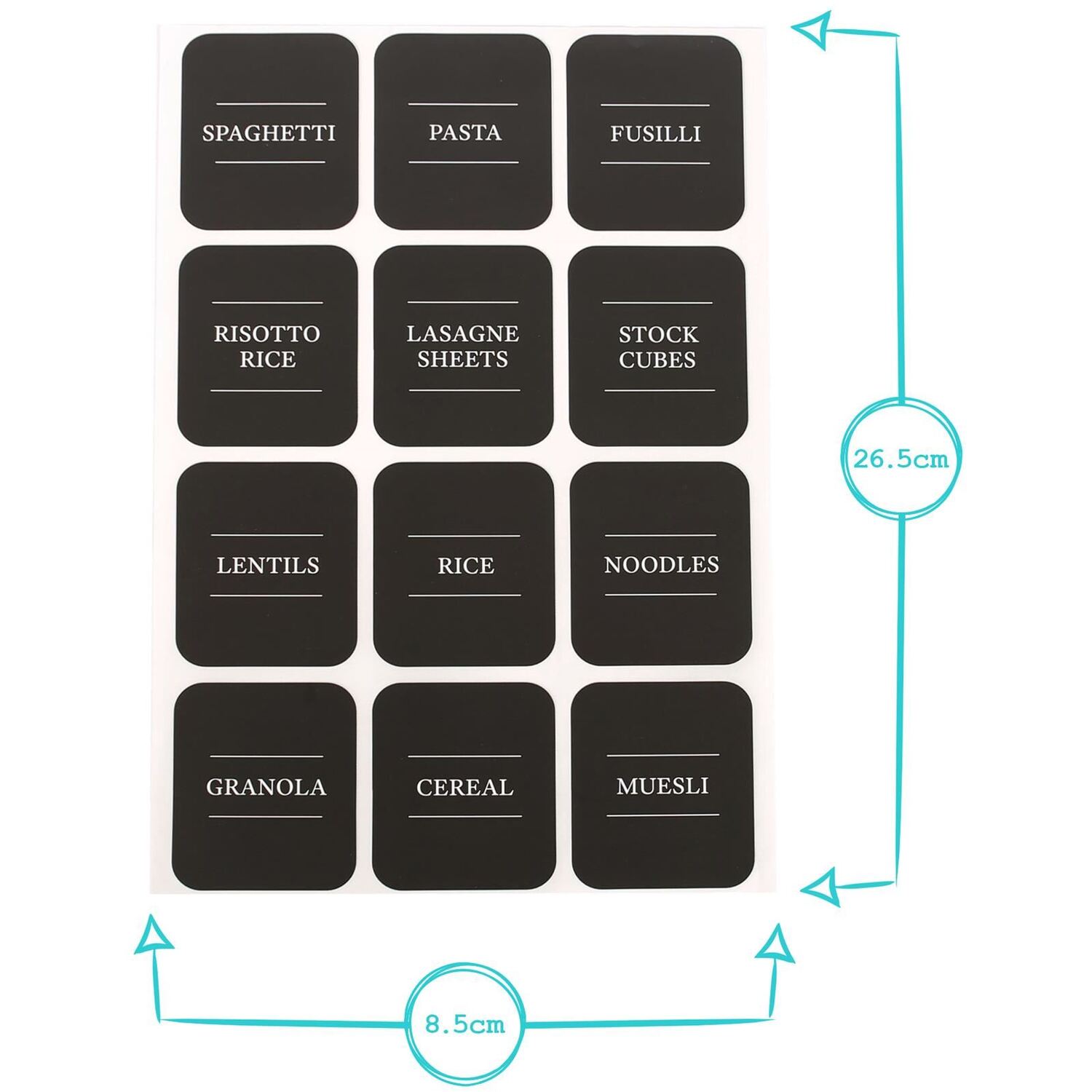Storage Jar Labels - Black - Pack of 108 Labels