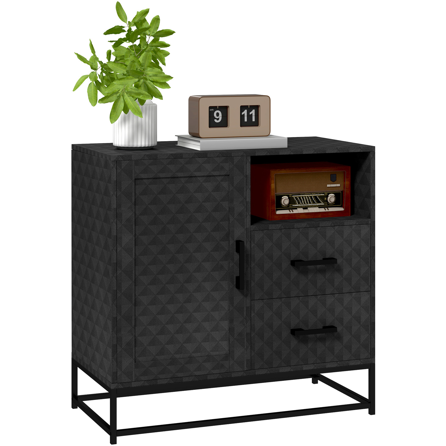 HOMCOM Sideboard Cabinet with Adjustable Shelf and Open Compartment