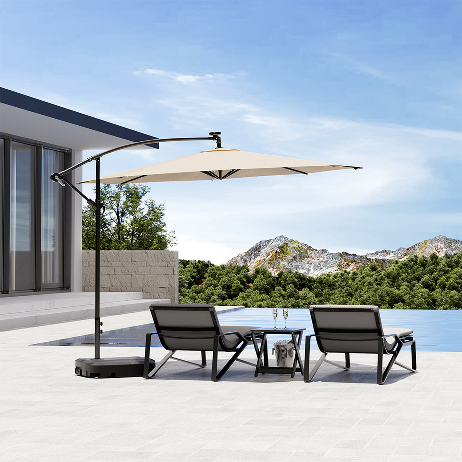 Parasol Outdoor Sunshade with Mobile Fillable Base