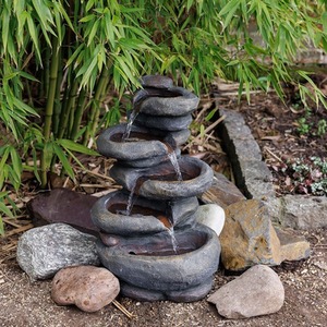 57cm Solar 4 Tier Stacked Boulder Cascading Water Feature with LED Lights