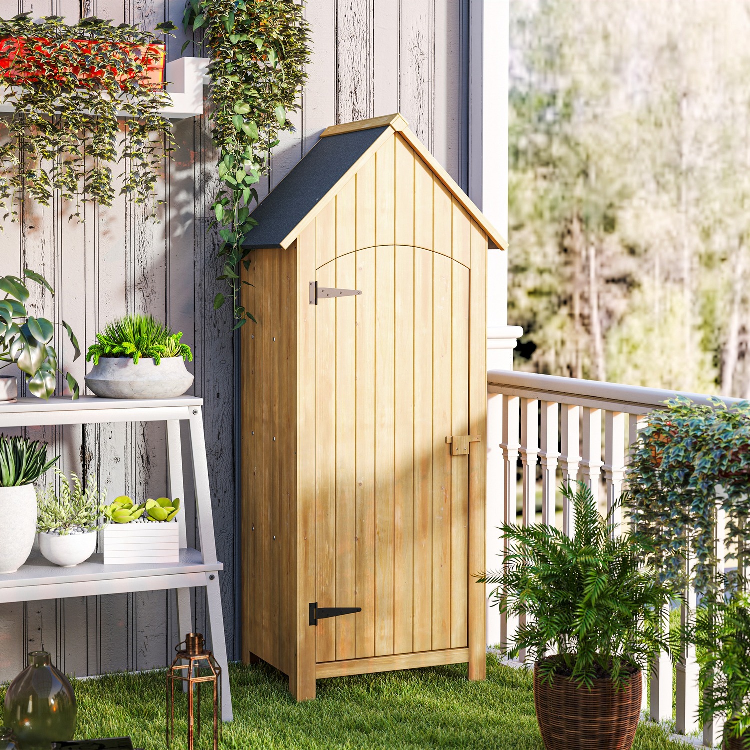Outsunny Small Shed, Wooden Garden Storage Shed with 3 Shelves