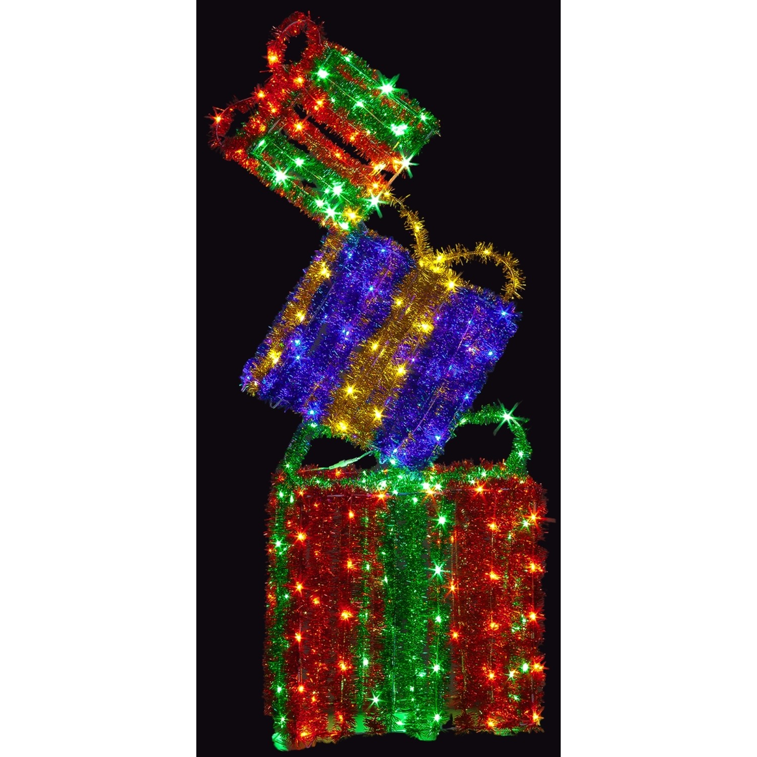 Illuminated Christmas Tinsel Present Stack Centre Piece Display