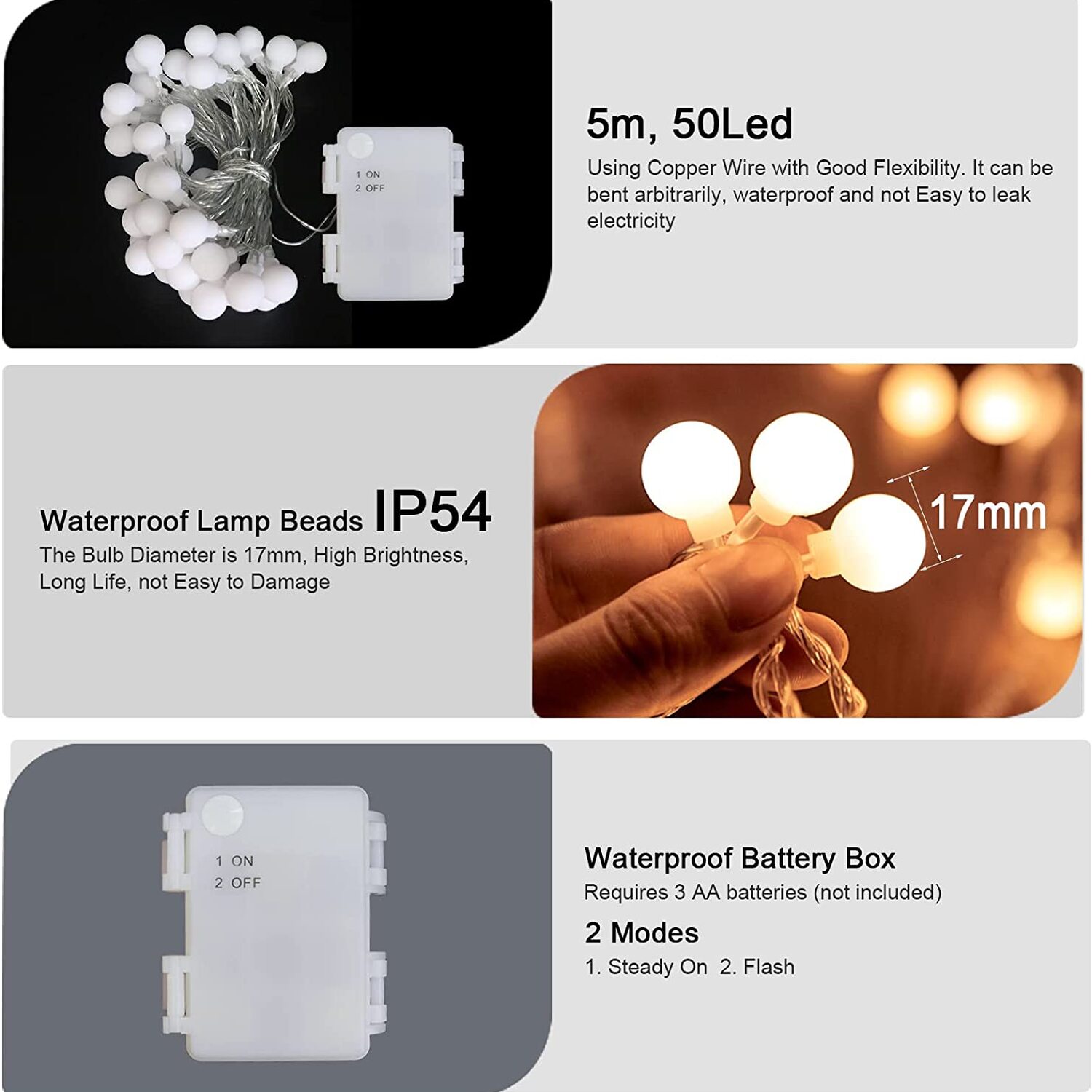 LED Globe String Lights Warm light, 5M