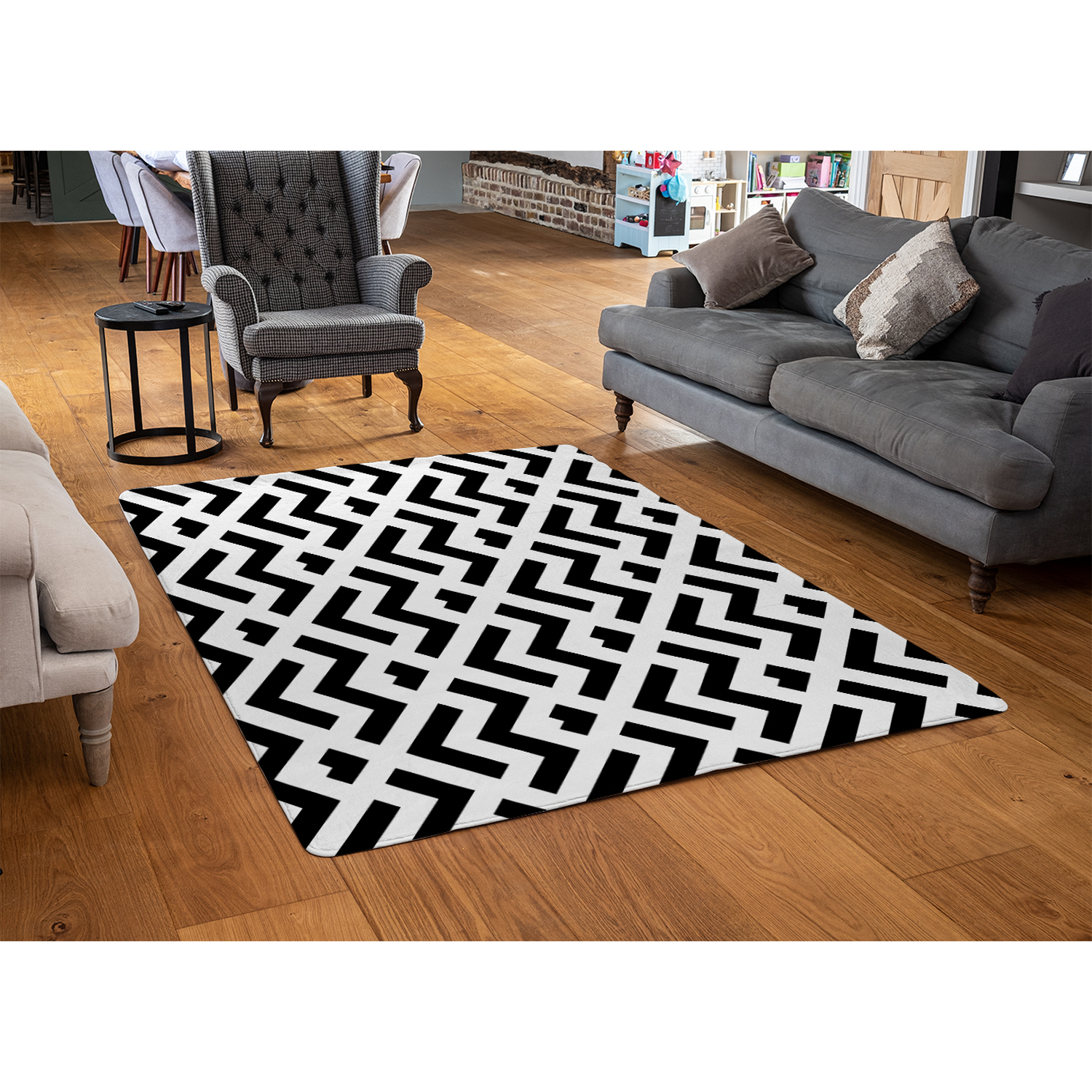 Black White Geometric Rug