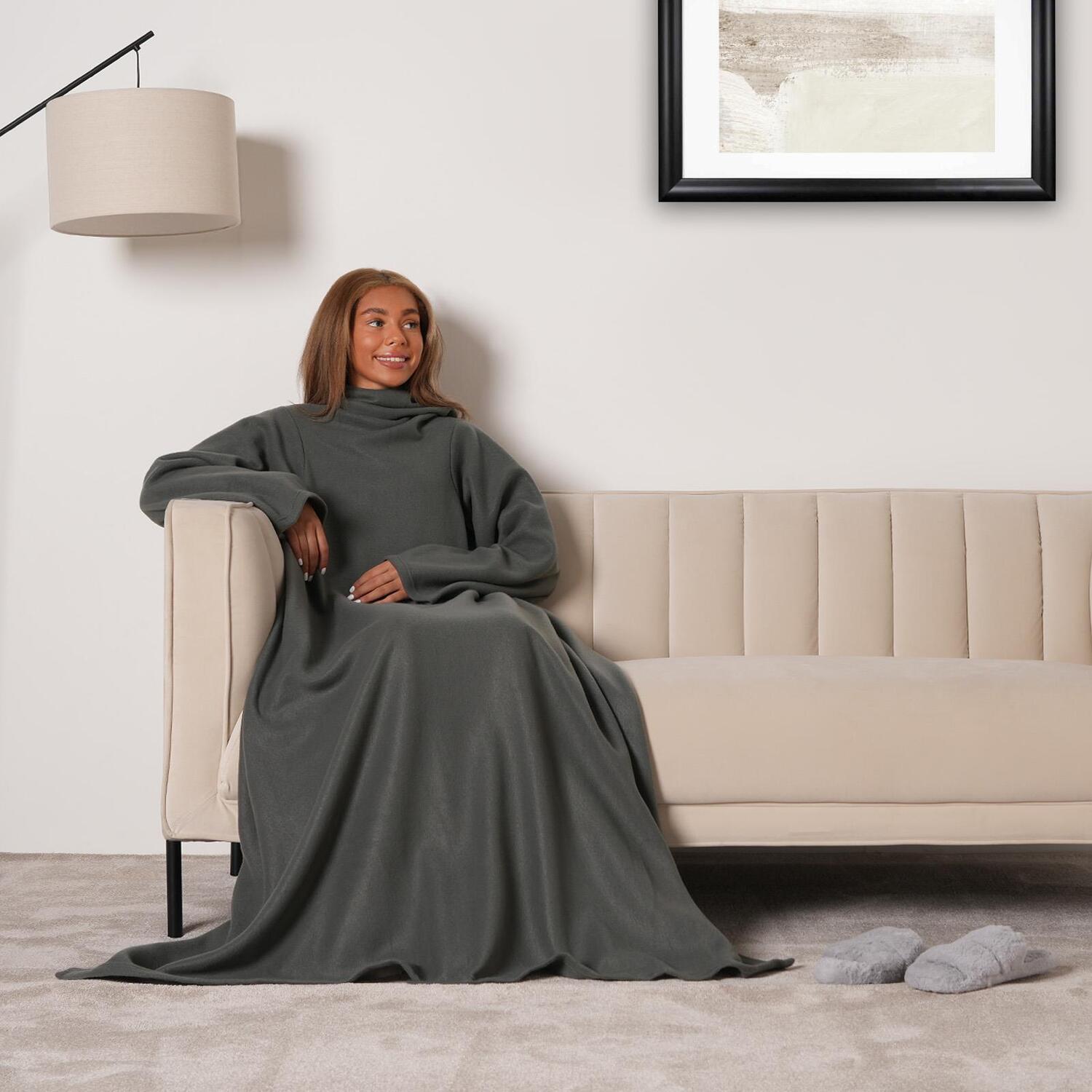 OHS Polar Fleece Blanket with Sleeves Wearable Wrap Throw