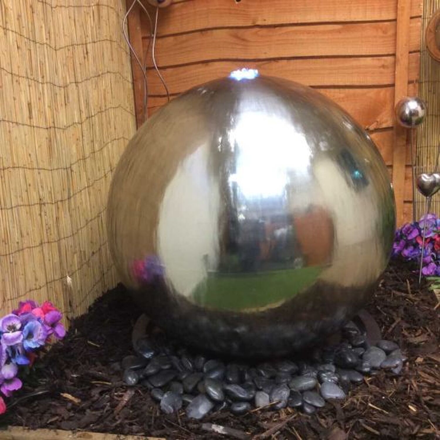 75cms Stainless Steel Sphere Modern Metal Solar Water Feature