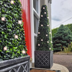 Artificial 3ft Pre-Lit Pyramid Obelisk Boxwood Topiary Tree
