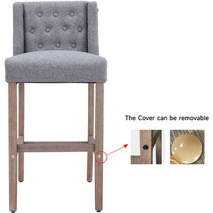 Set of 2 Modern Linen Tufted Bar Stool with Wood Legs