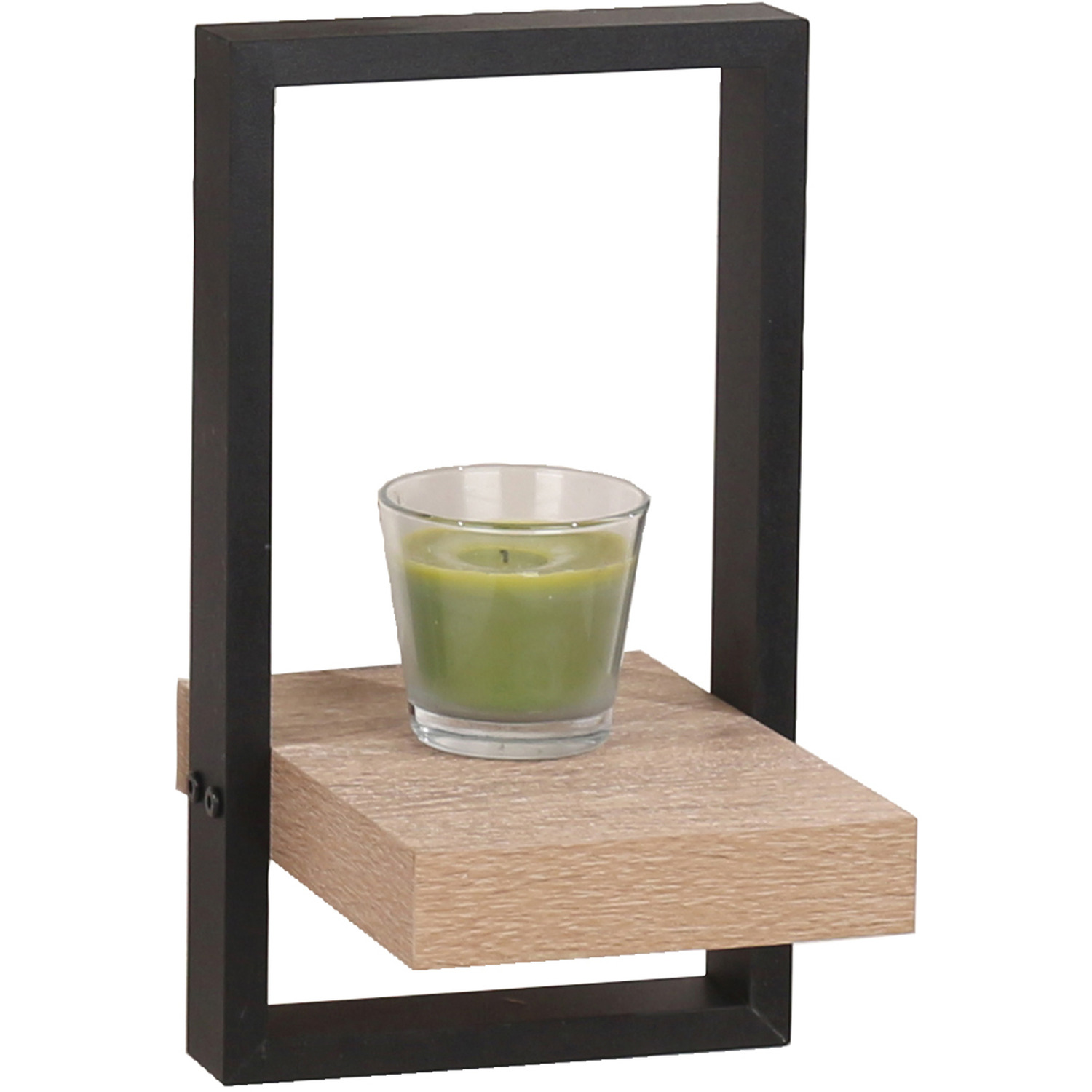 nova framed floating shelf kit - oak effect shelf with black frame