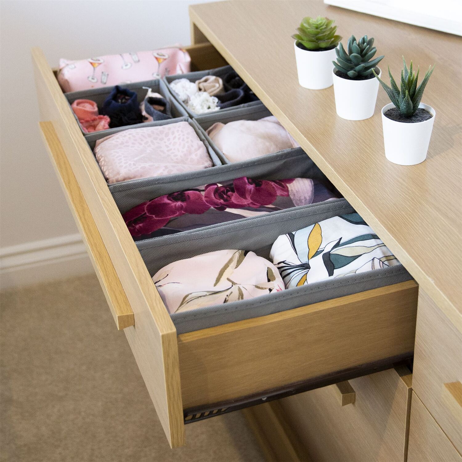 Foldable Fabric Drawer Inserts and Drawer Organisers - Set of 6