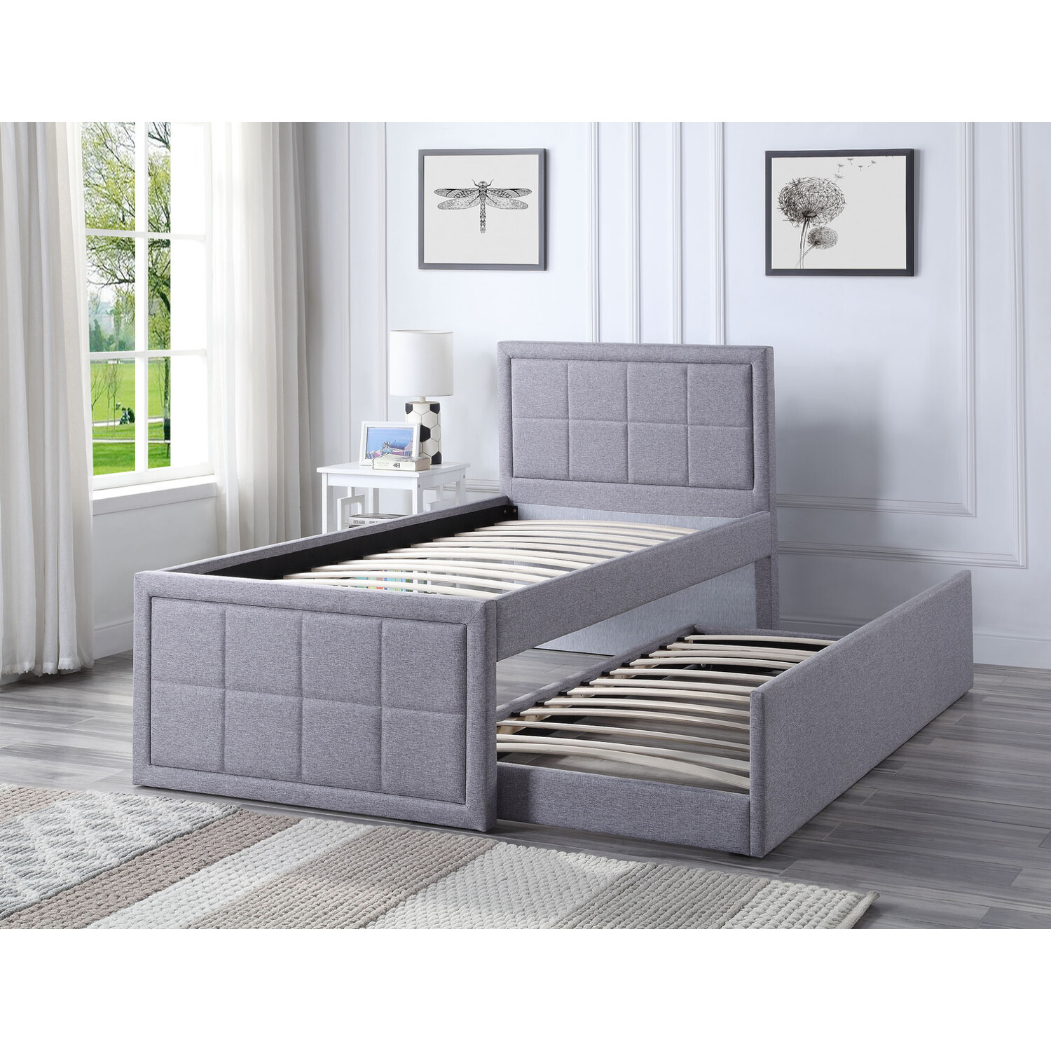 Single Guest Bed With Pull Out Trundle Upholstered Bed Frame