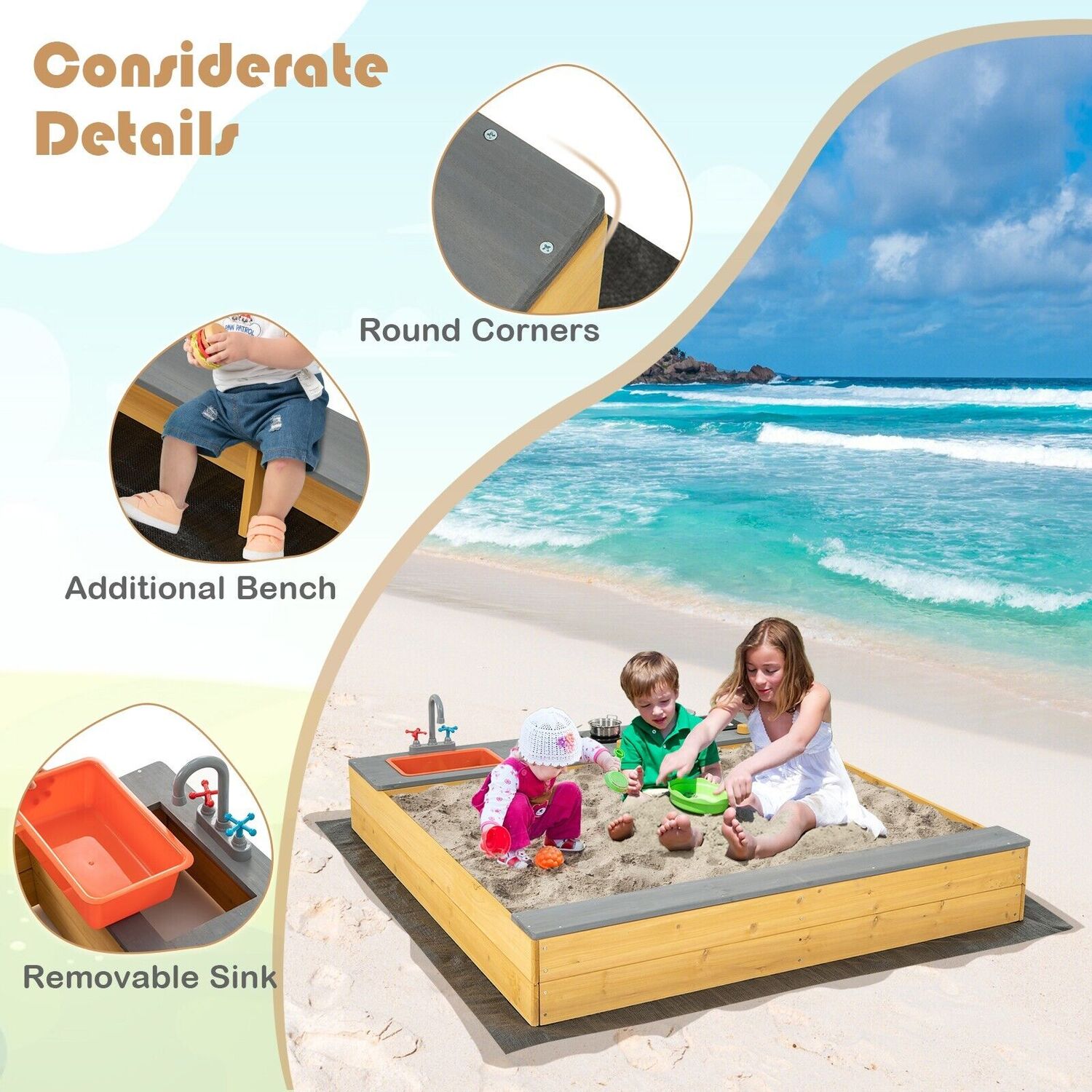 Kids Sandbox Sand Pit with Playset Accessories