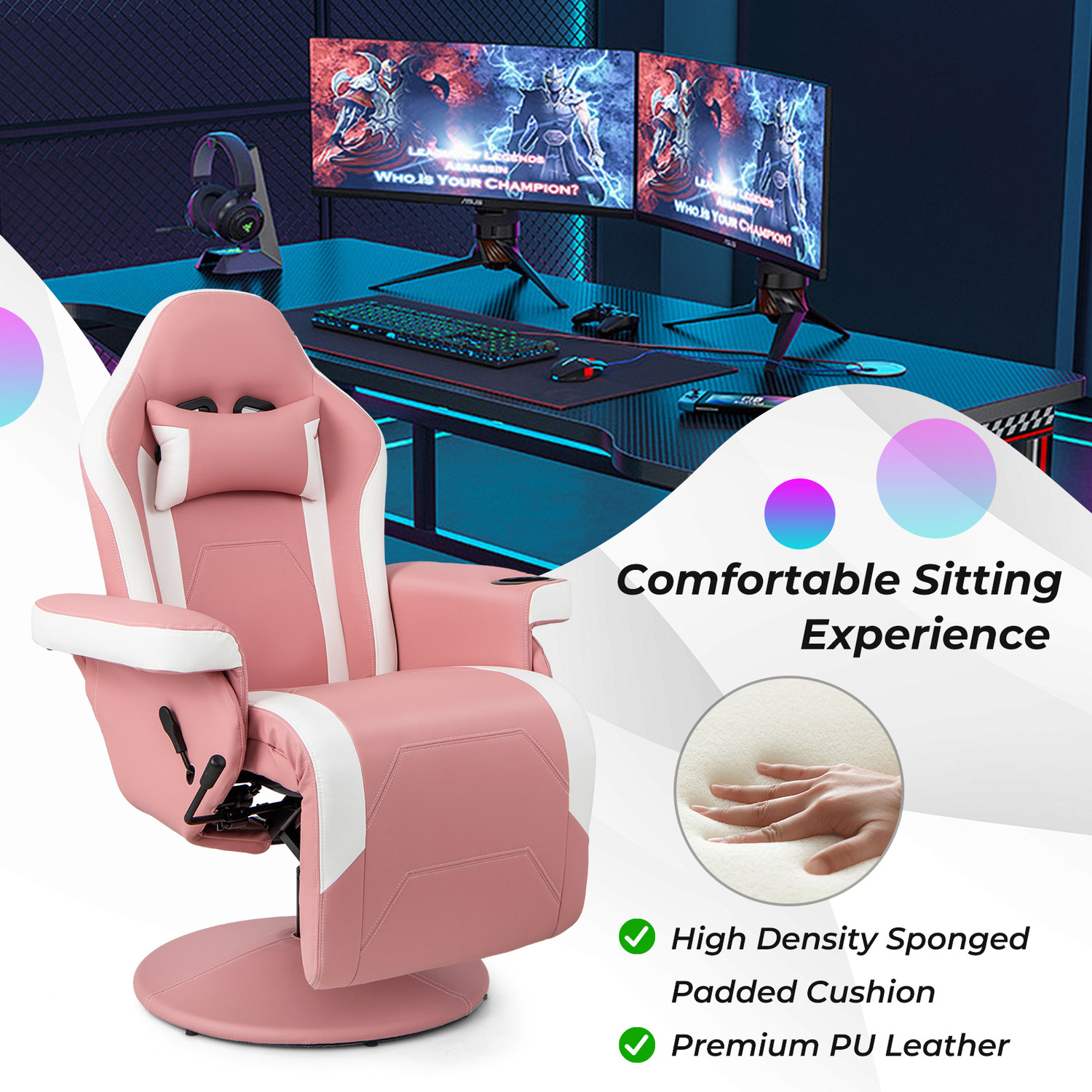 Massage Gaming Chair Swivel Video Gaming Recliner