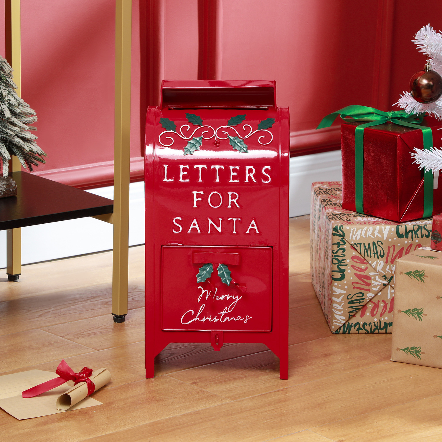 HOMCOM Christmas Post Box Freestanding or Wall Mounted Xmas Decoration