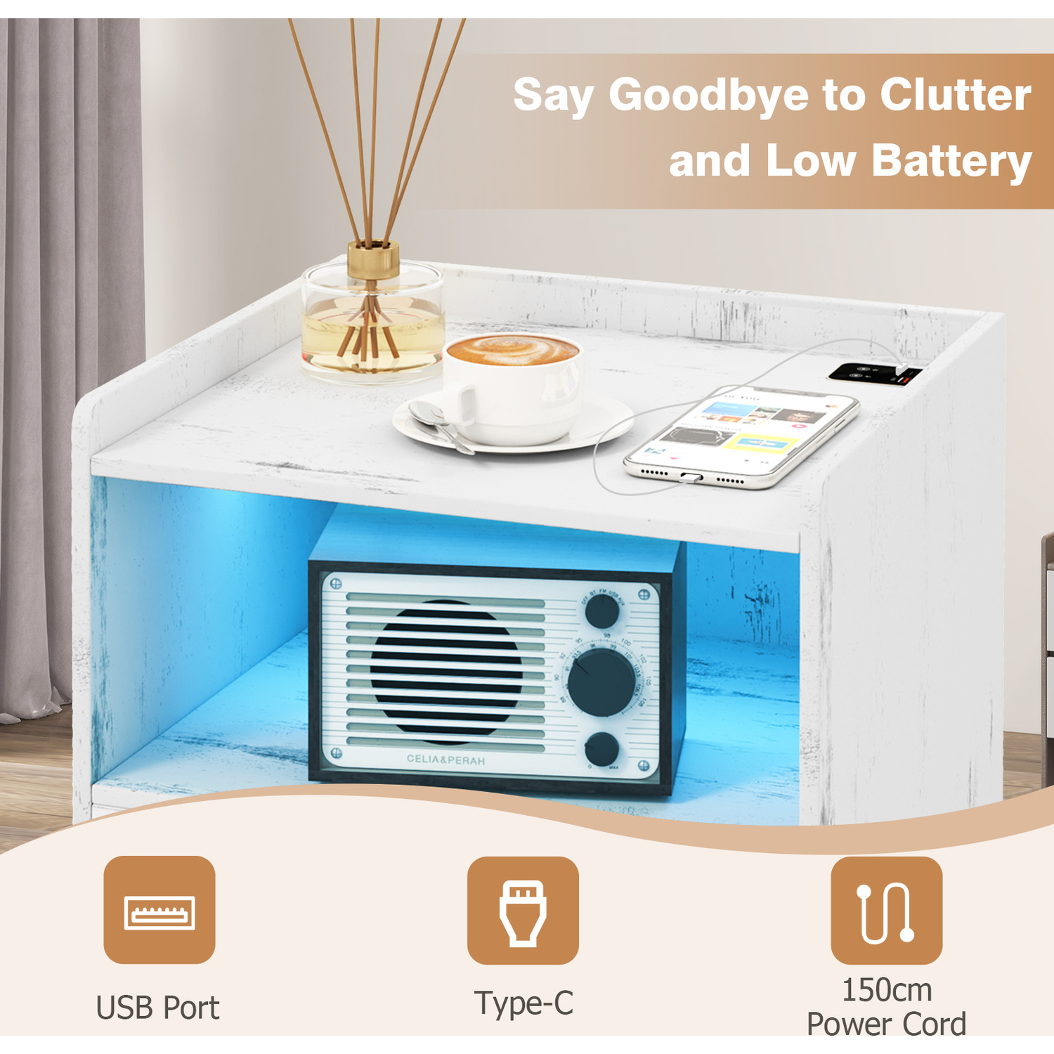 Smart Bedside Table with Adjustable Light