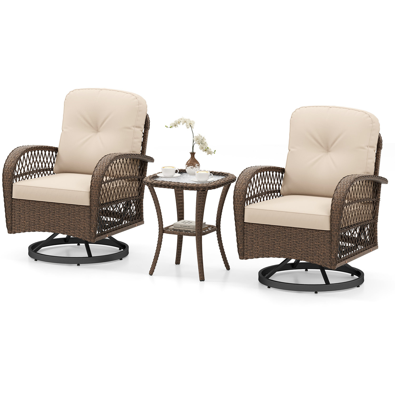 3 Piece Swivel Rocker Table Chairs Set