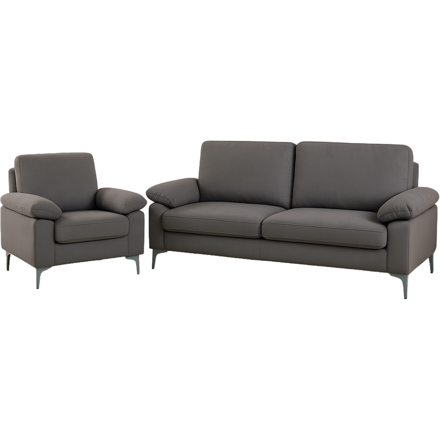 Modern Grey Sofa 3 1 Seater Set Fabric with Chrome Feet - Comfortable ...