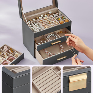 4-Tier Jewellery Box Organiser with Glass Lid