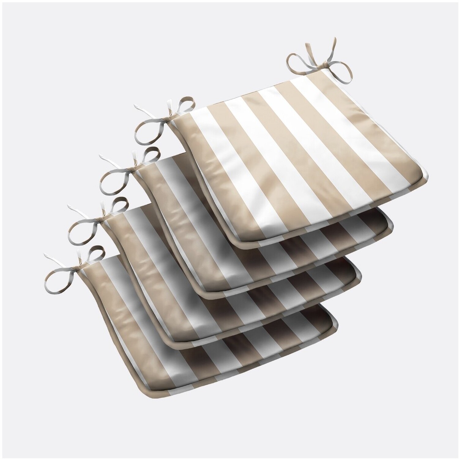 Wide Striped Outdoor Tapezoid Shape Seat Pad Beige