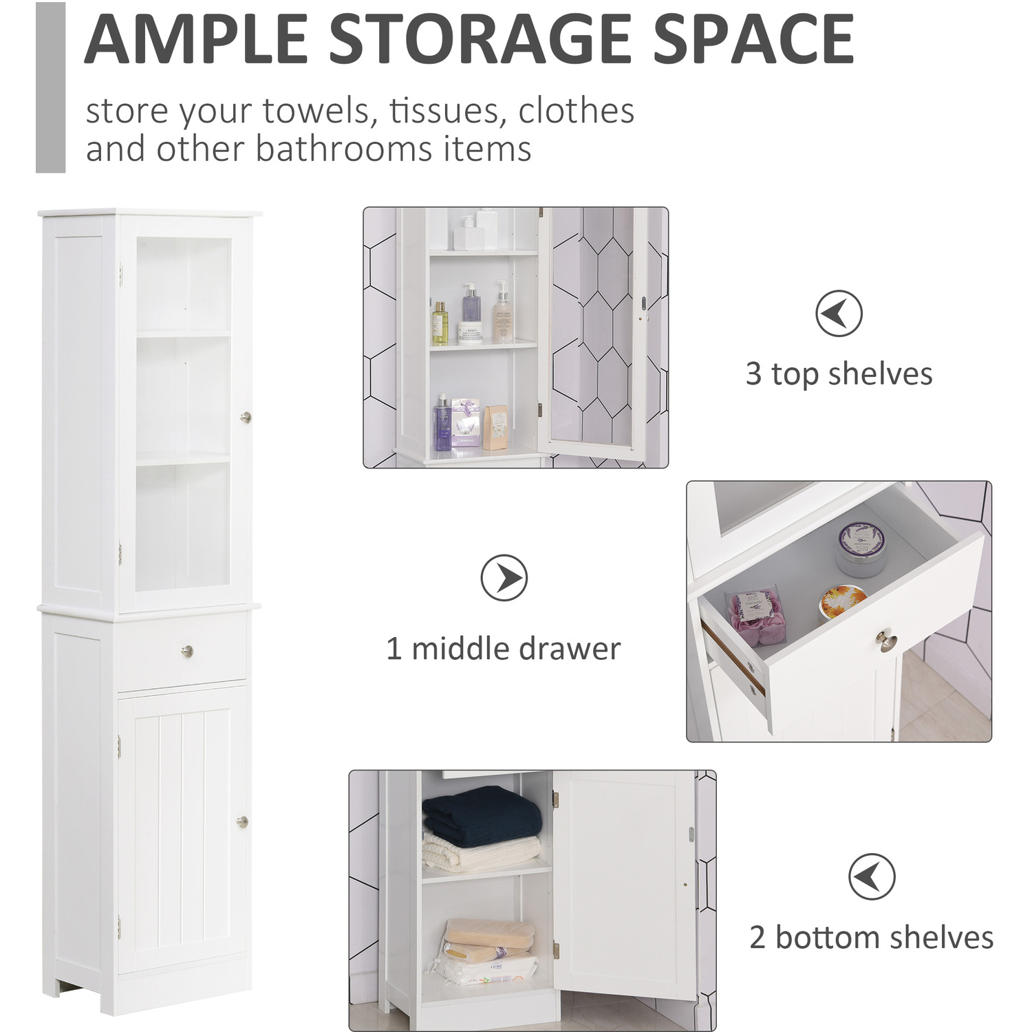 kleankin Restroom Tower with Multi-Tier Shelving