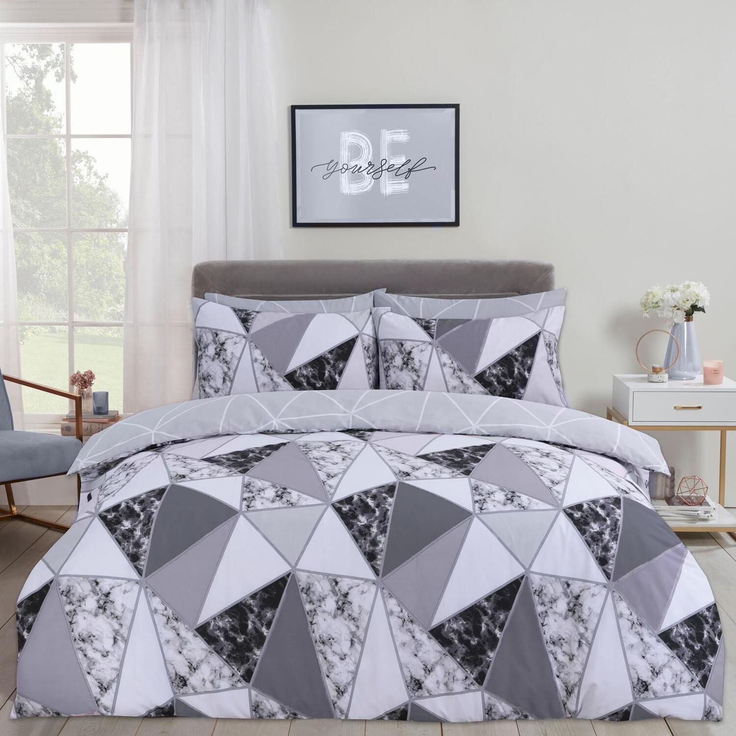 Dreamscene Marble Geo Duvet Cover with Pillowcase Bedding Set