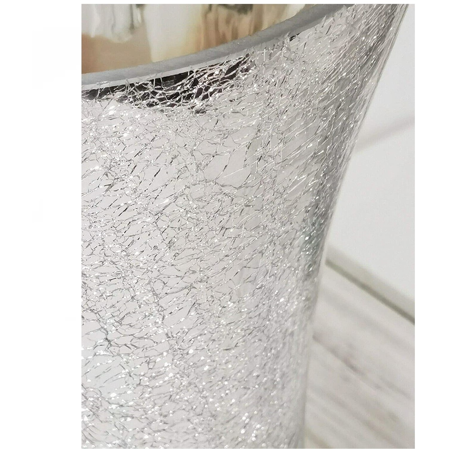Elegant Silver Crackle Mercury Glass Large Vase