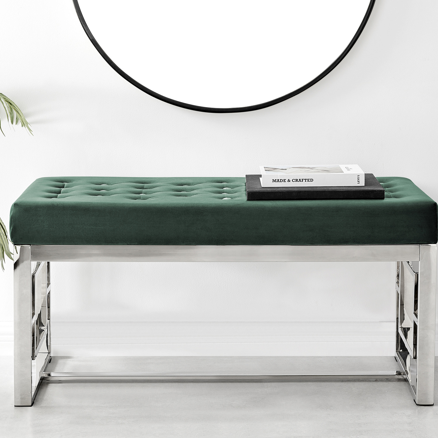 Cambridge Green Velvet and Chrome Metal Bench Seat Chair