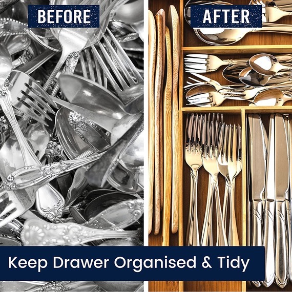 Extra Large Extendable Bamboo Cutlery Tray or Drawer Organiser