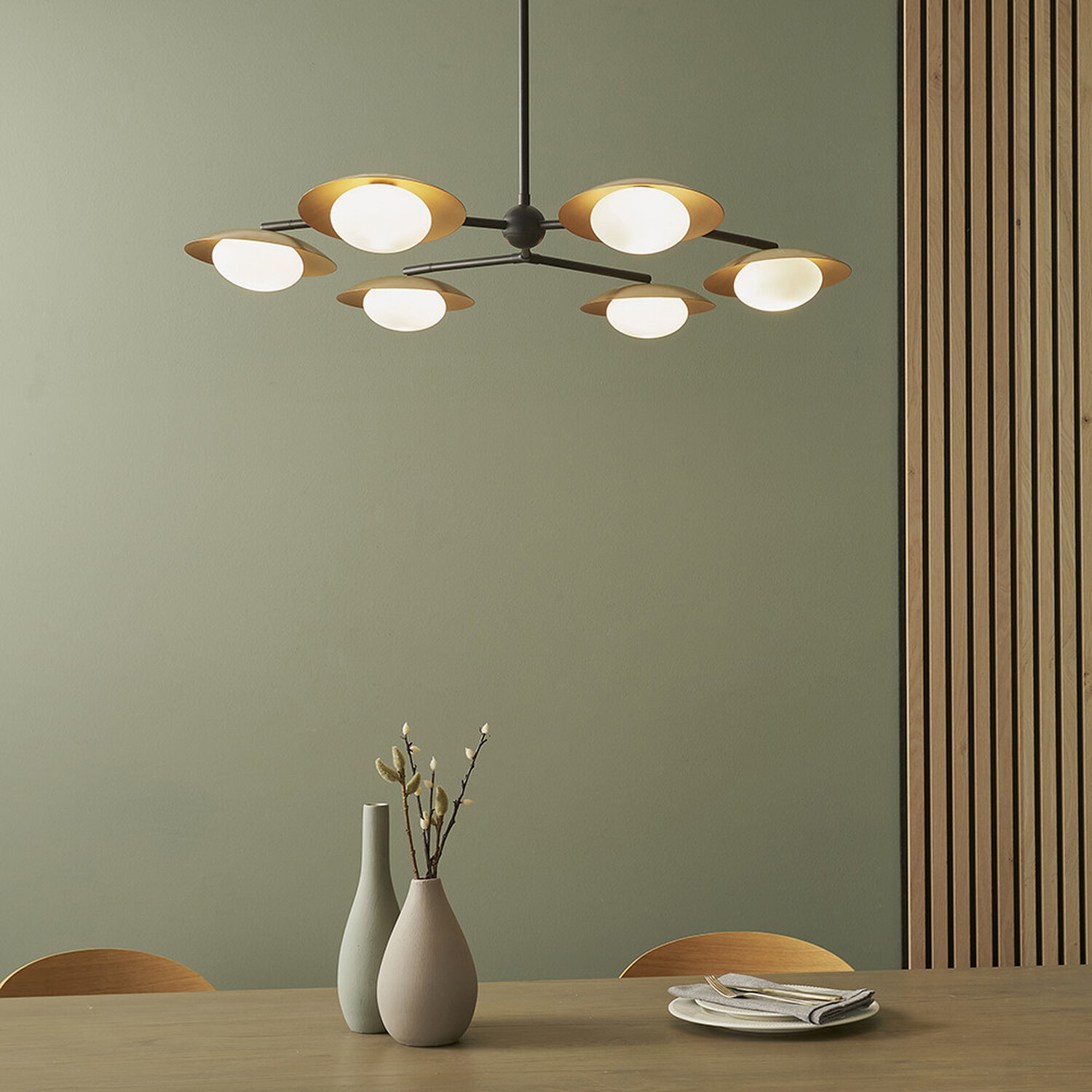 Tivoli 6 Light Ceiling Semi Flush Gold Dark Bronze Finish With Opal Glass