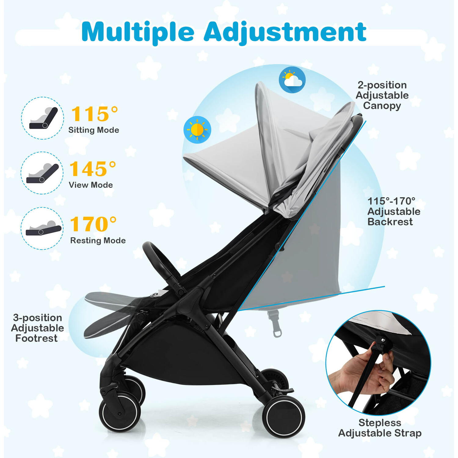 Lightweight Infant Baby Stroller-Grey