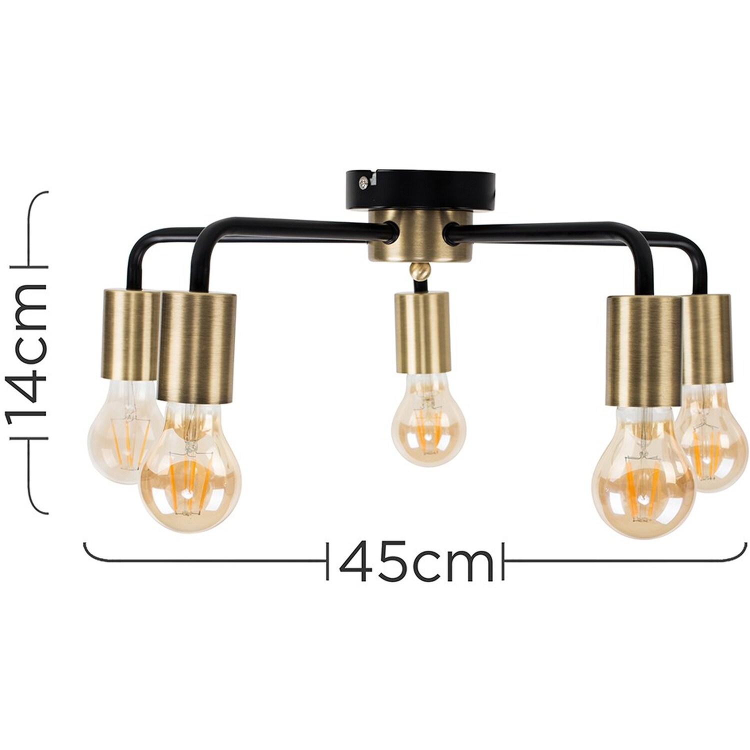 Steampunk Style Antique Brass And Matt Black 5 Way Ceiling Light Fitting