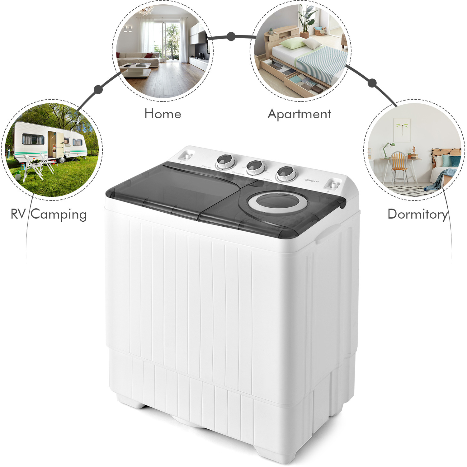 26lbs Semi-automatic Twin Tub Washing Machine-Black