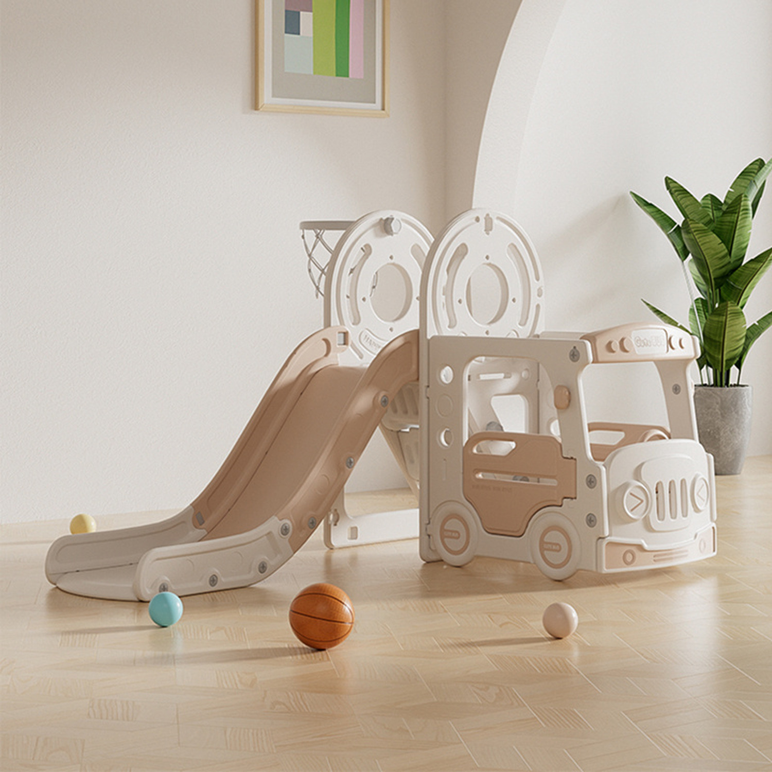 Kids Toddler Slide Climber Playset with Basketball Hoop